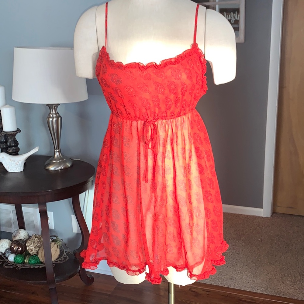 Vintage Victoria’s Secret Red Baby Doll Slip Dress Me… - Gem